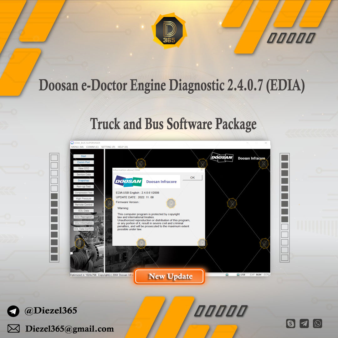 Doosan e-Doctor Engine Diagnostic 2.4.0.7 (EDIA) 2023 Truck and Bus So ...